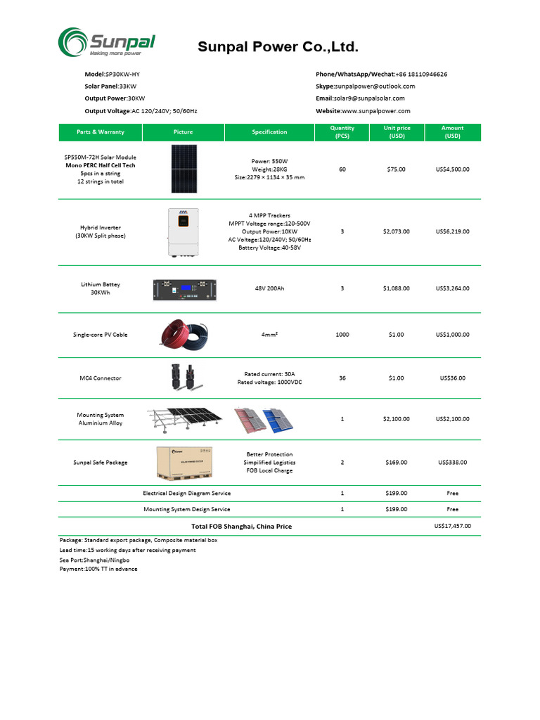 Sunpal SP30KW-HY-hibrido | PDF | Solar Panel | Electrical Components