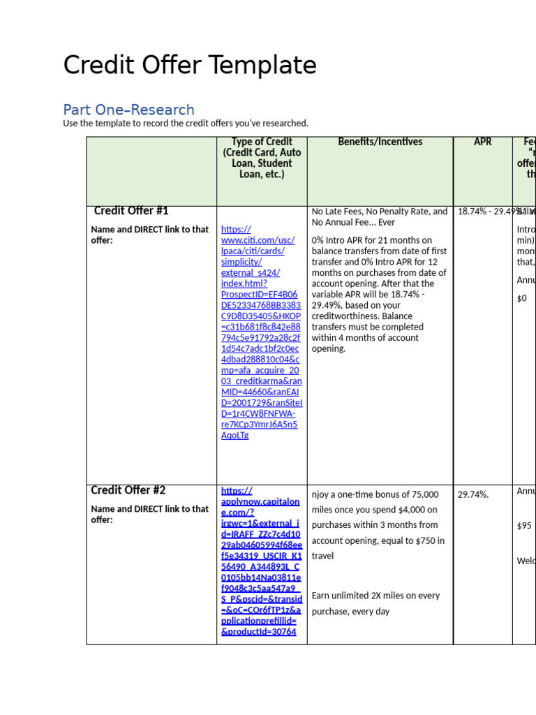 Credit Offer Research Template | PDF | Credit Card | Annual Percentage Rate