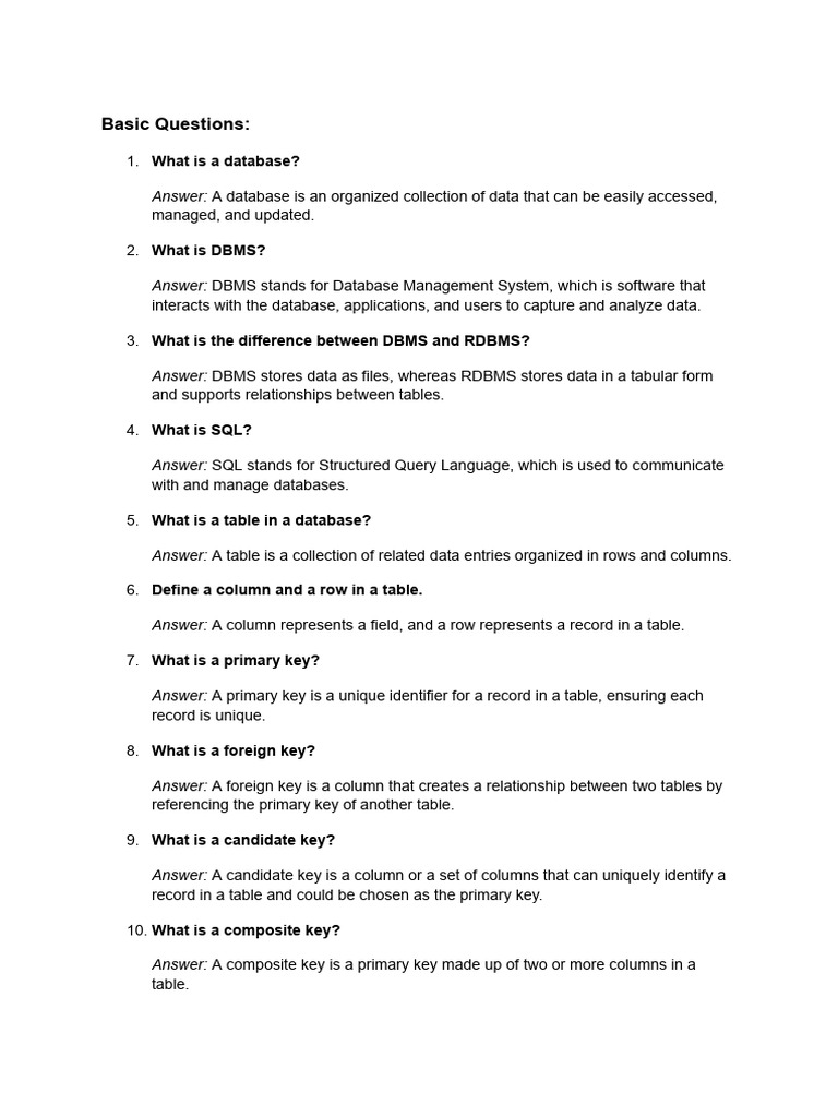 Database Interview Question | PDF Database Interview Question | PDF