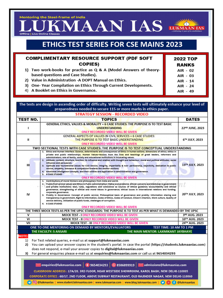 Ethics Test Series-2023 | PDF | Governance | Morality