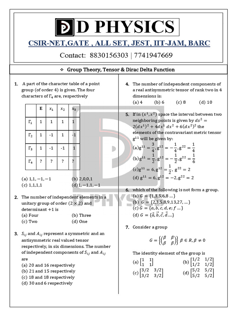 Group Theory, Tensor & Dirac Delta Function | PDF | Tensor | Representation Theory