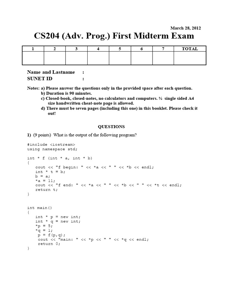 Spring2012_midterm1 | PDF | Constructor (Object Oriented Programming) | Programming