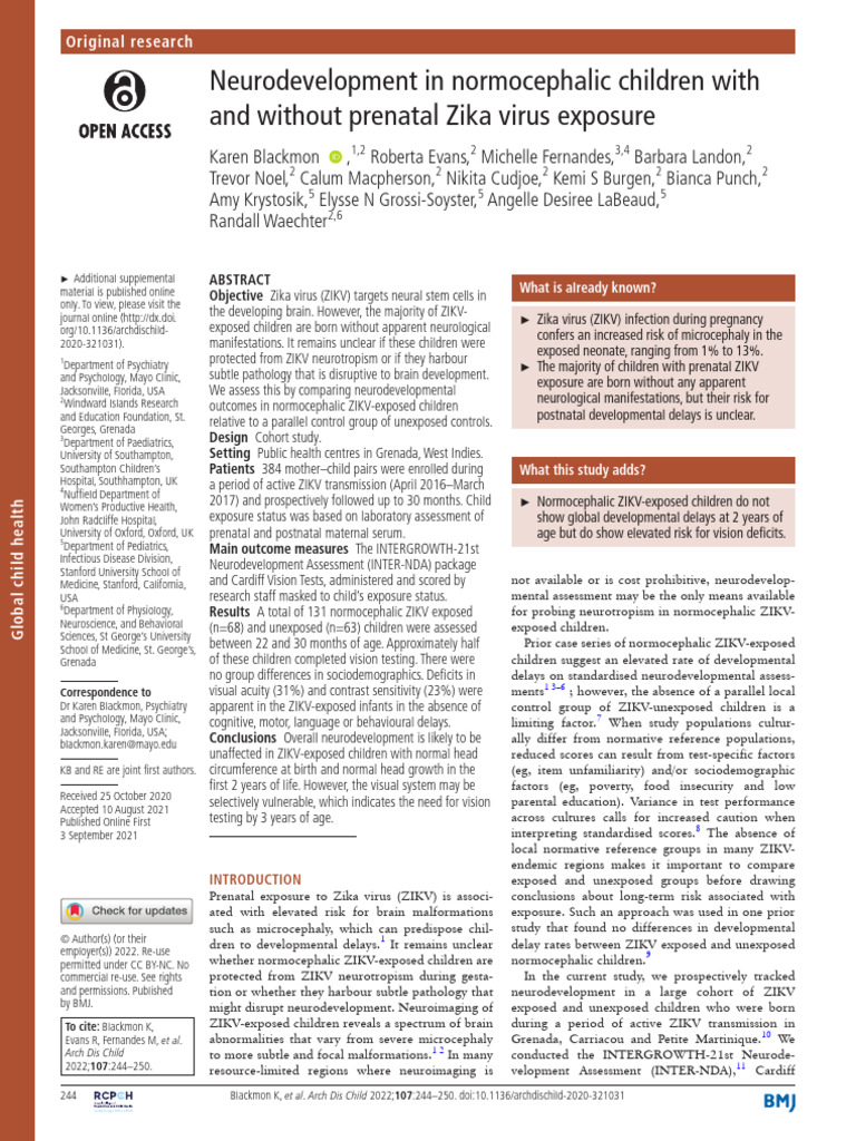 Neurodevelopment in Normocephalic Children With and Without Prenatal Zika Virus Exposure | PDF ...