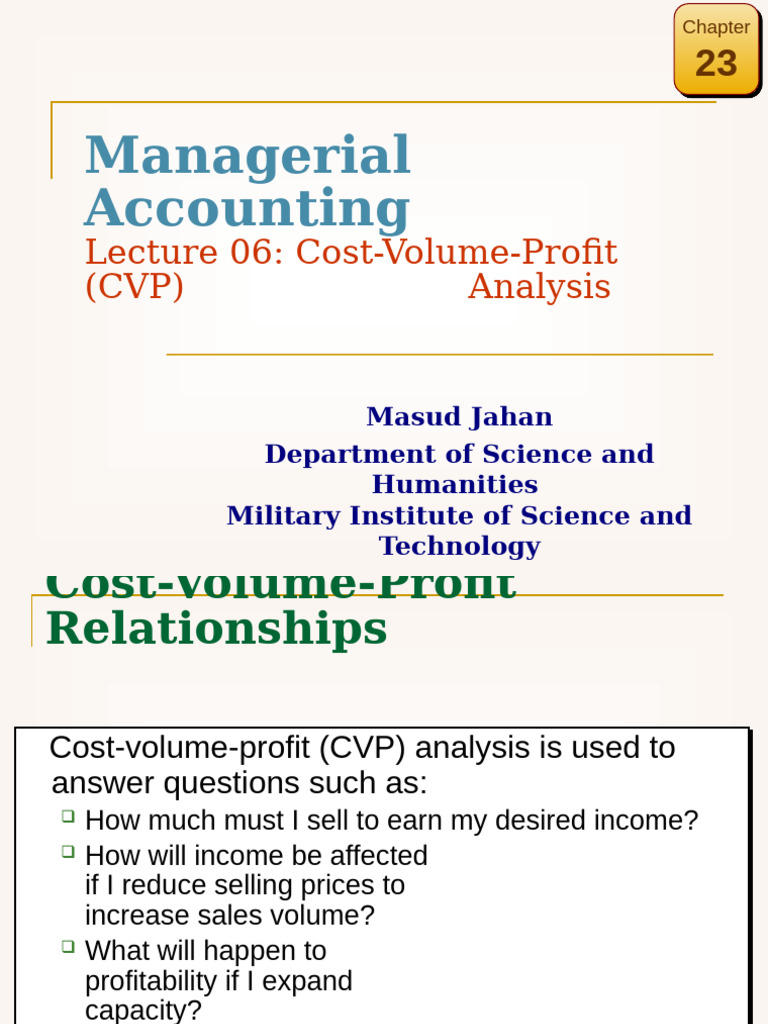 Lec 04- CVP Analysis | PDF | Net Income | Economies