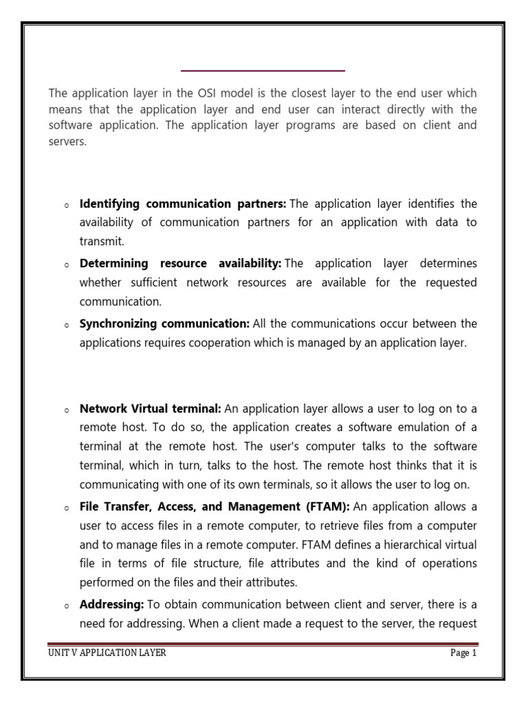 UNIT - V - Application Layer | PDF | Client–Server Model | File ...