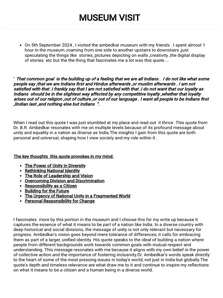 Ambedkar Museum Visit Reflection | PDF