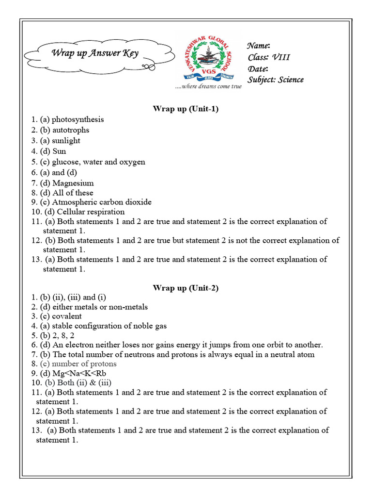 Science Class 8 Wrap Up Answer Key | PDF | Atoms | Nature