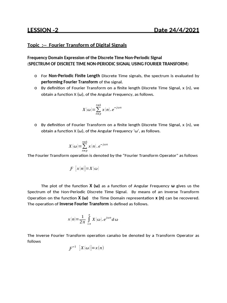 LESSION-3 Fourier Transform | PDF | Spectral Density | Fourier Transform