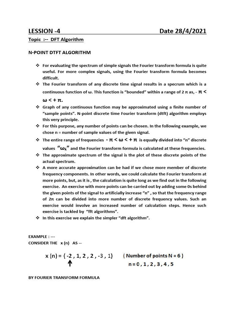 Lession-4 DFT Algorithm PDF | PDF | Fourier Analysis | Discrete Fourier ...