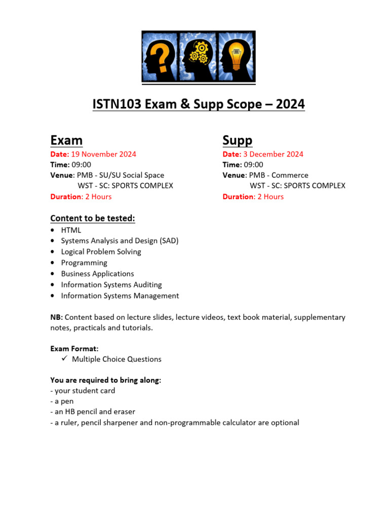 2024 - ISTN103 Main Exam and Supp Exam Scope - PDF | PDF