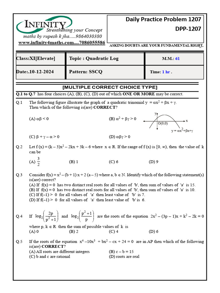 DPP 1207(Quad Log) | PDF | Mathematics | Arithmetic