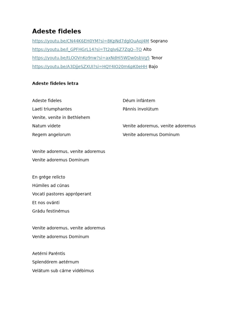 Adeste Fideles Voces y Letra | PDF