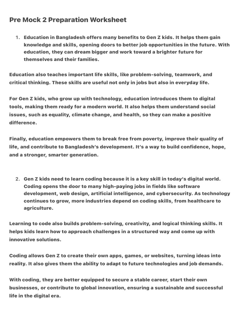 Pre Mock 2 Preparation Worksheet | PDF