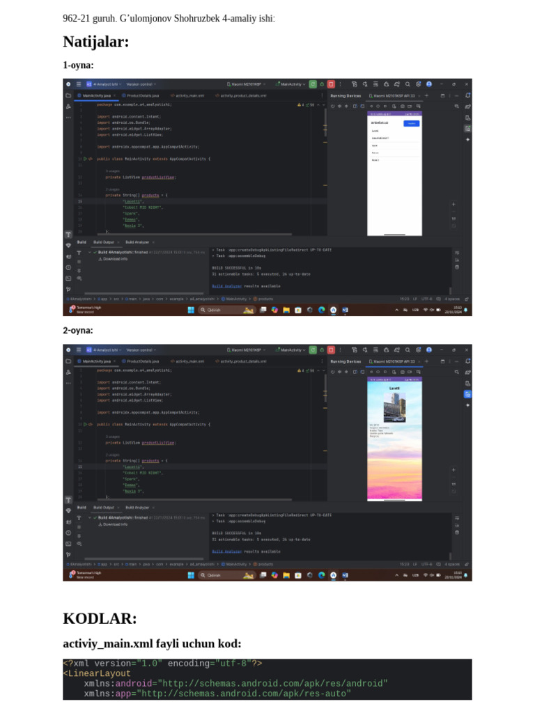 G'ulomjonov SHohruzbek 4-Amaliy Ishi | PDF | Software | Computing Platforms
