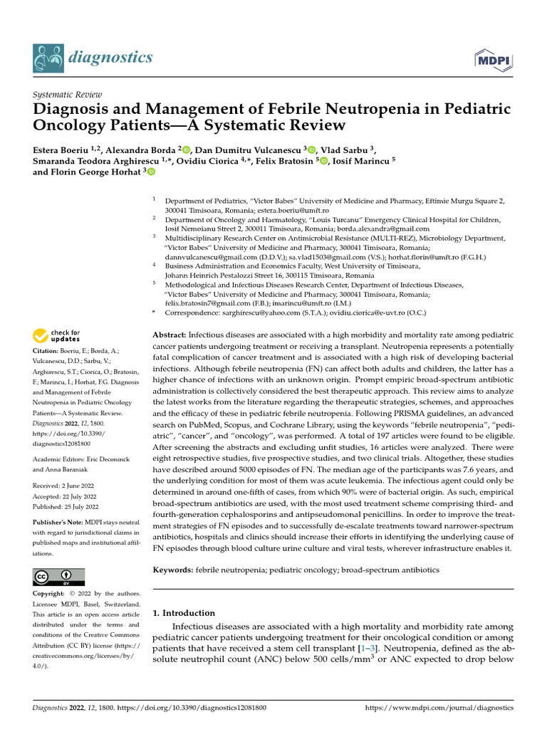Diagnosis and Management of Febrile Neutropenia in Pediatric Oncology ...