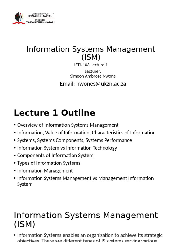 Ism Lecture 1 Pdf Information System