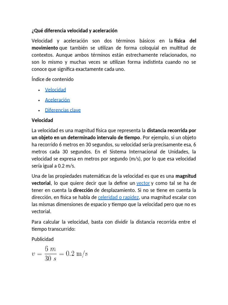 Qué Diferencia Velocidad y Aceleración | PDF | Velocidad | Aceleración