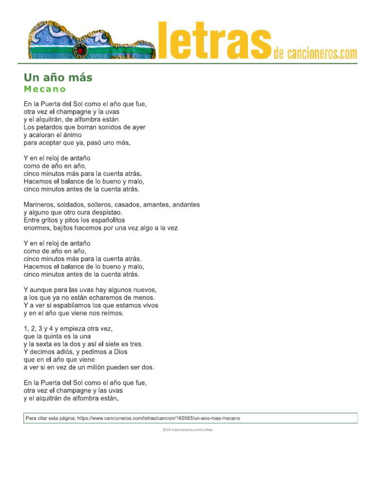 Letra Un Año Mas | PDF