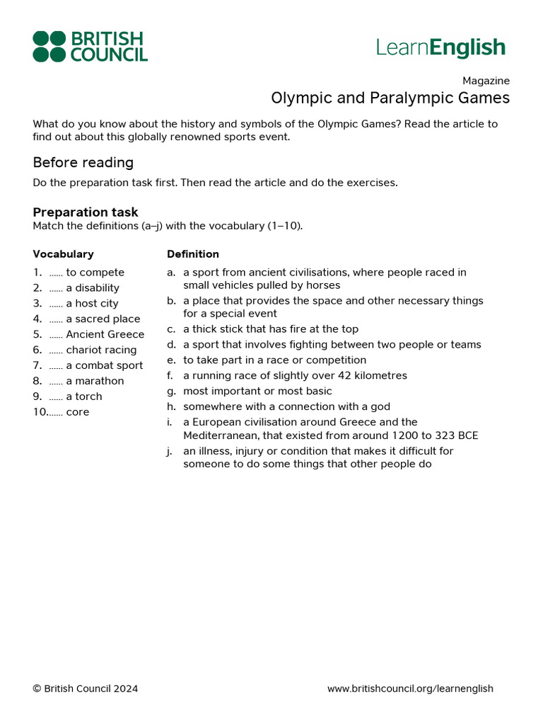 LearnEnglish Magazine Olympic Paralympic Games Post | PDF | Olympic ...