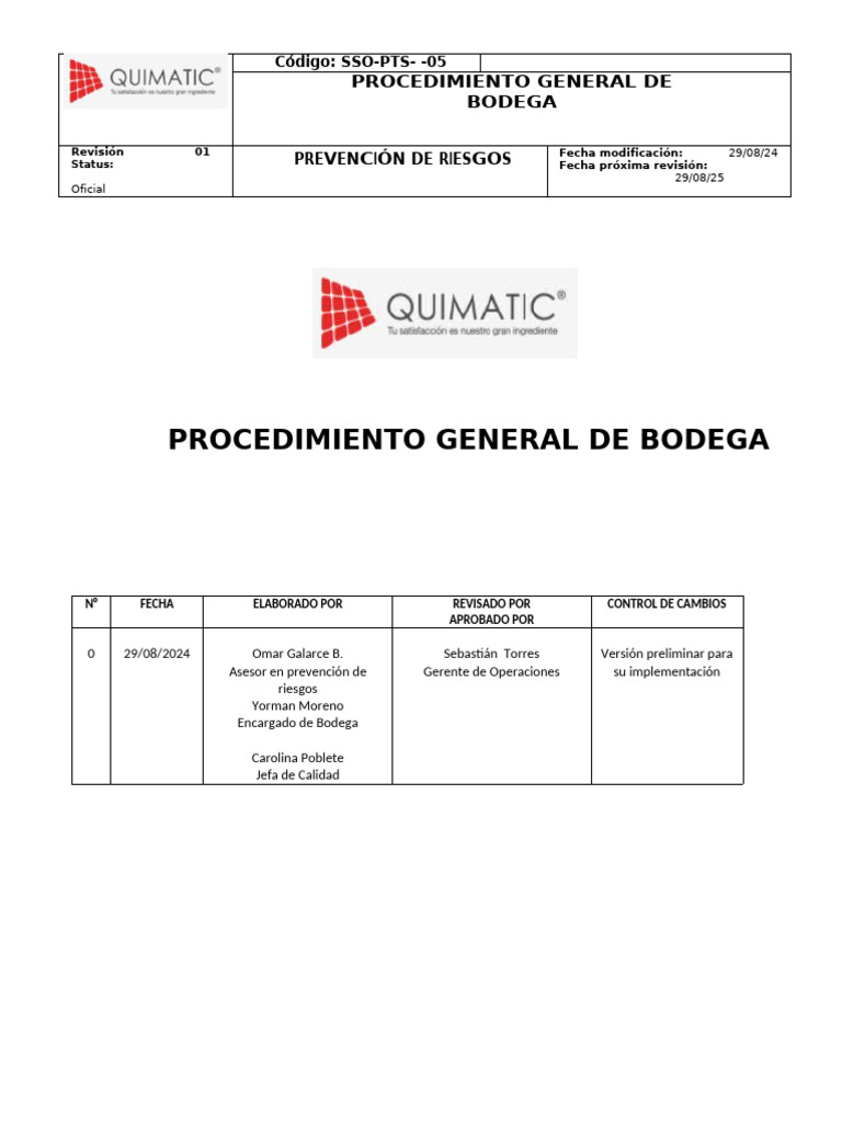 PTS - SGSST 04 PROCEDIMIENTO GENERAL DE BODEGA Terminar Quimatic | PDF | Software | Almacén