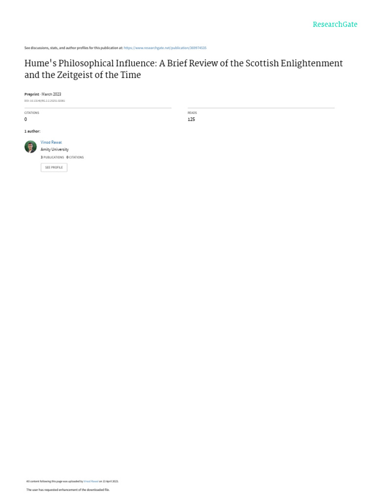 David Hume and Scottish Enlightenment | PDF | David Hume | Empiricism