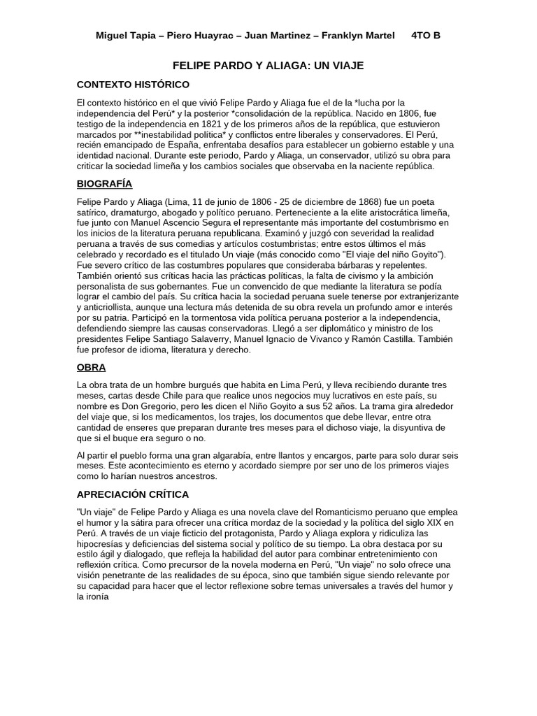 Felipe Pardo y Aliaga Un Viaje | PDF