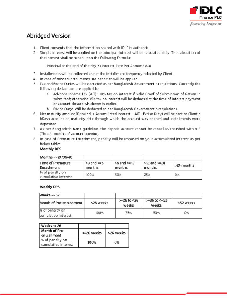 IDLC_Deposit_Scheme_English_Weekly | PDF | Taxes | Payments