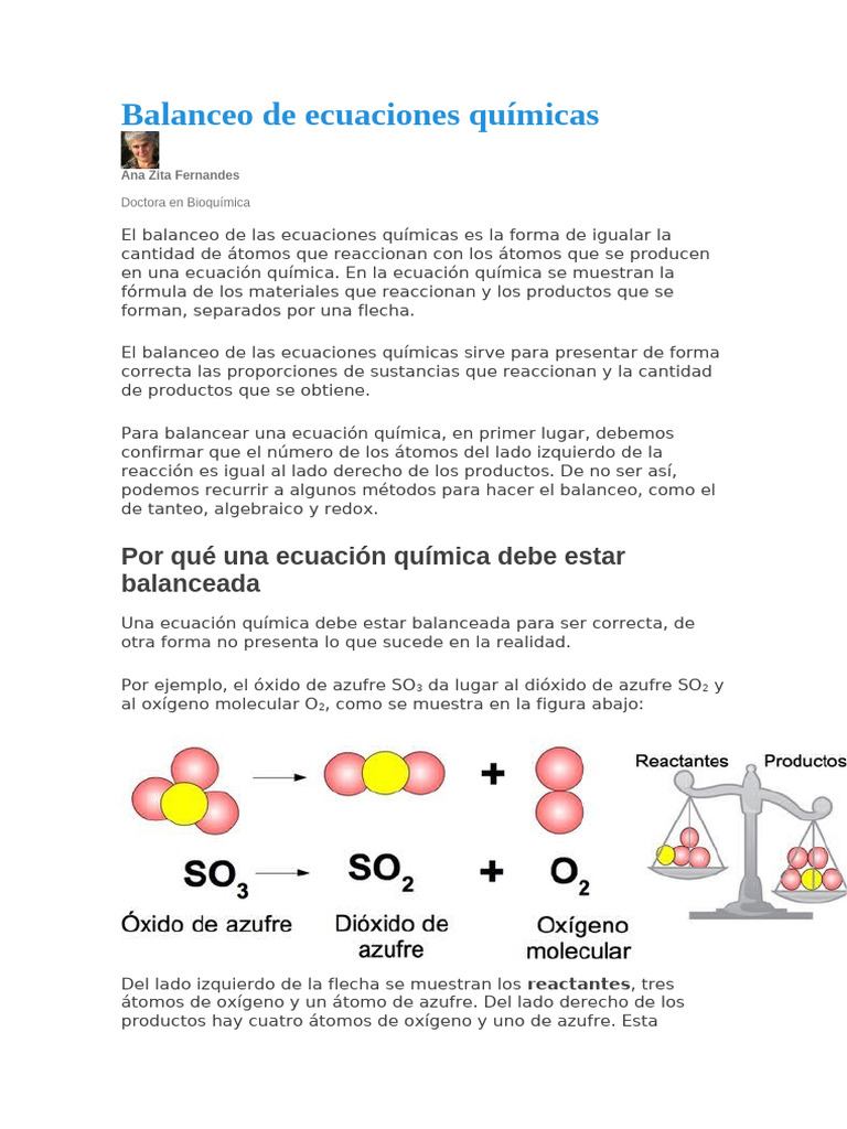 Balanceo de ecuaciones químicas | PDF | Estequiometría | Redox