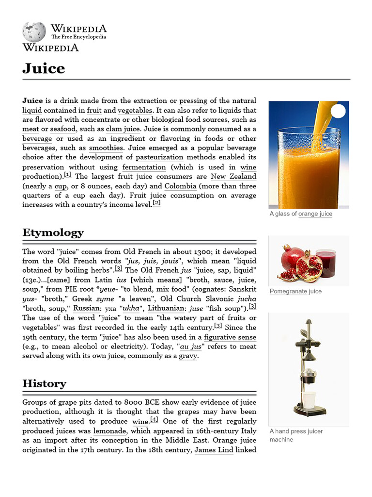 Juice - Wikipedia | PDF | Juice | Diet & Nutrition