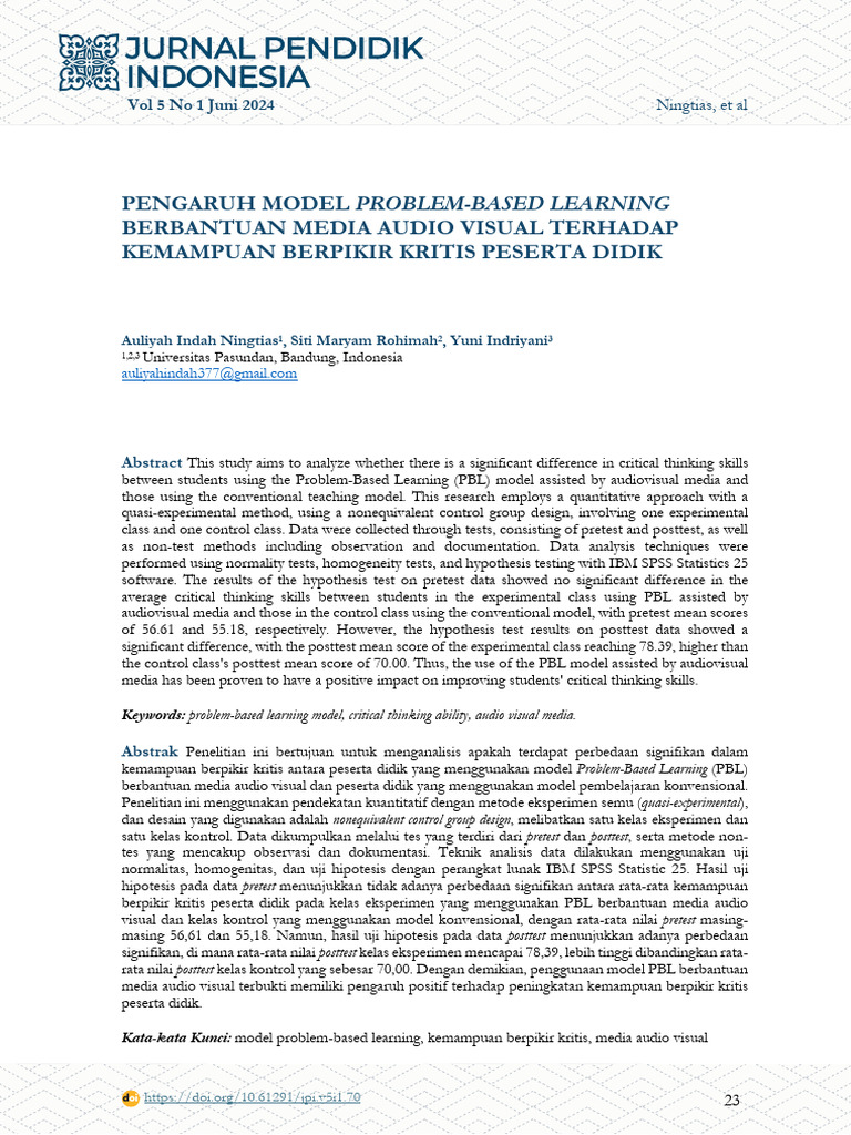 Pengaruh Model Problem-Based Learning Berbantuan M (1) | PDF