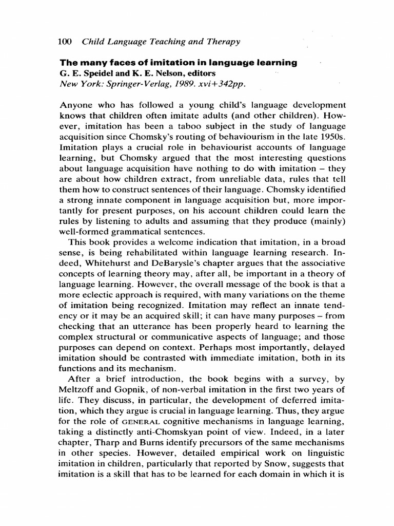 Book Reviews the Many Faces of Imitation | PDF | Language Acquisition ...