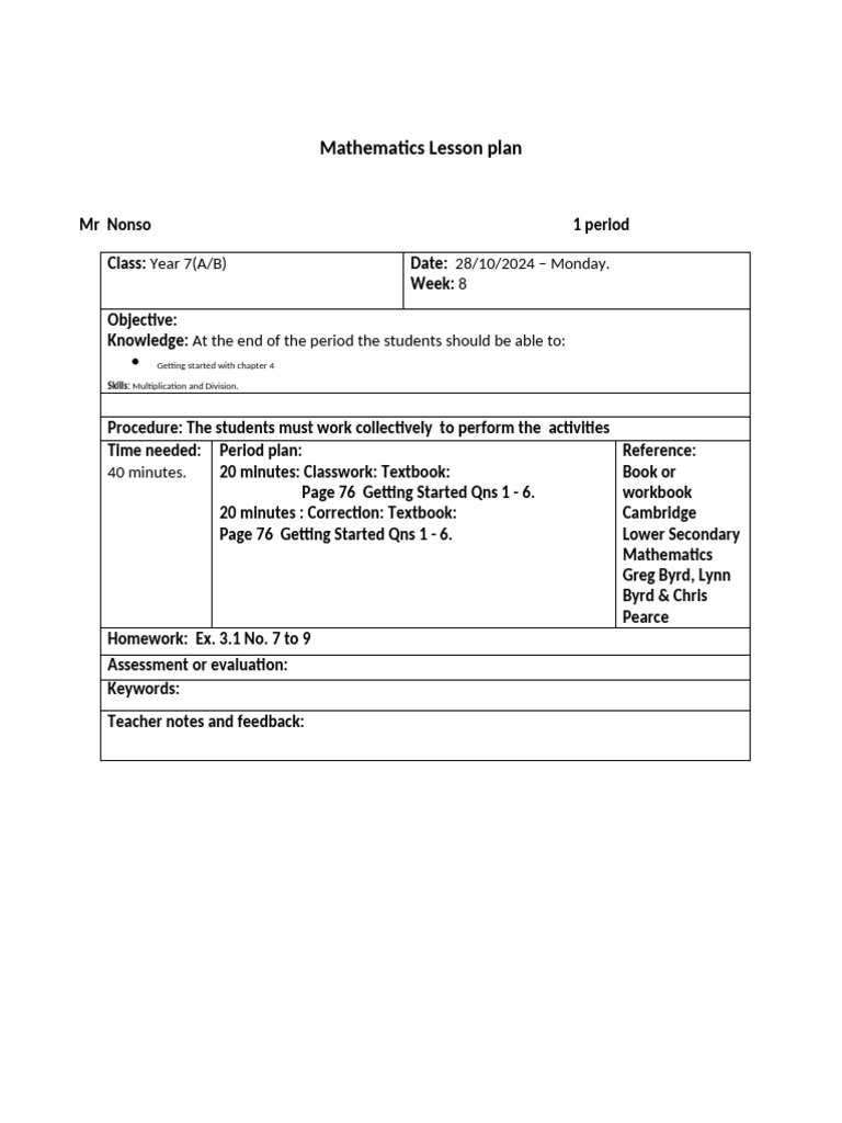 Yr. 7 LP Math - Term 1 Week 8 2024 | PDF | Integer | Multiplication