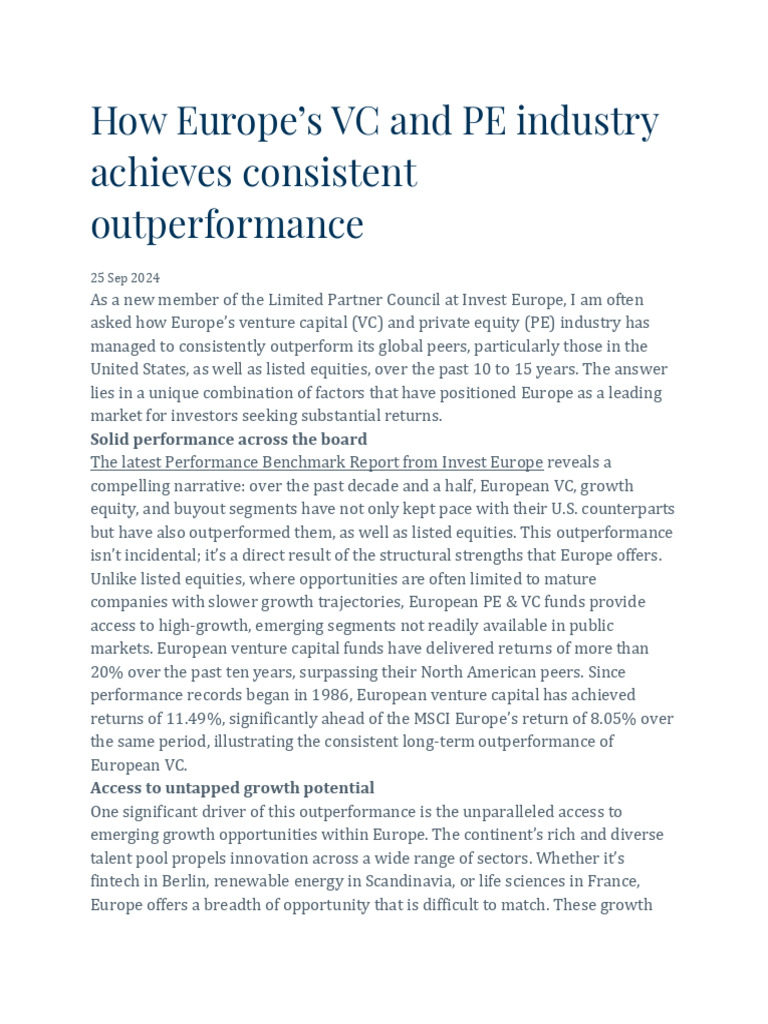 Europe PE, VC performance | PDF | Venture Capital | Corporate Finance