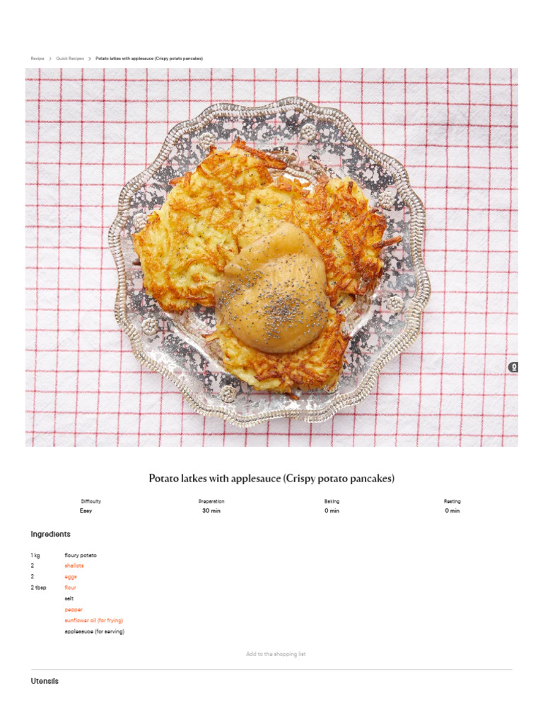 Potato Latkes With Applesauce (Crispy Potato Pancakes) - Recipe ...