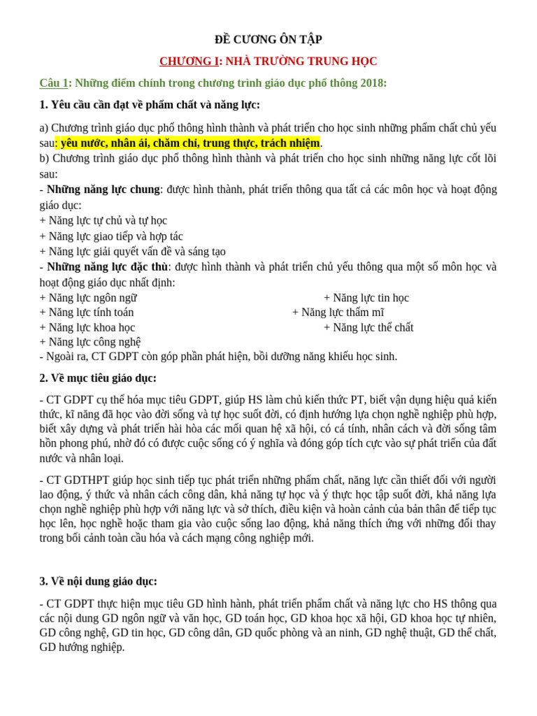 ĐỀ CƯƠNG ÔN TẬP_GDH 2 | PDF