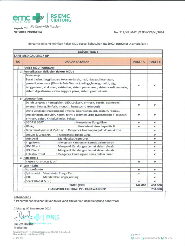 Revisi 4 Paket Mcu Tahunan NX Shoji Indonesia 2024 | PDF
