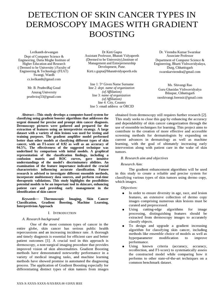 IEEE-103 - Detection of Skin Cancer Types in Dermoscopy Images with Gradient Boosting | PDF ...