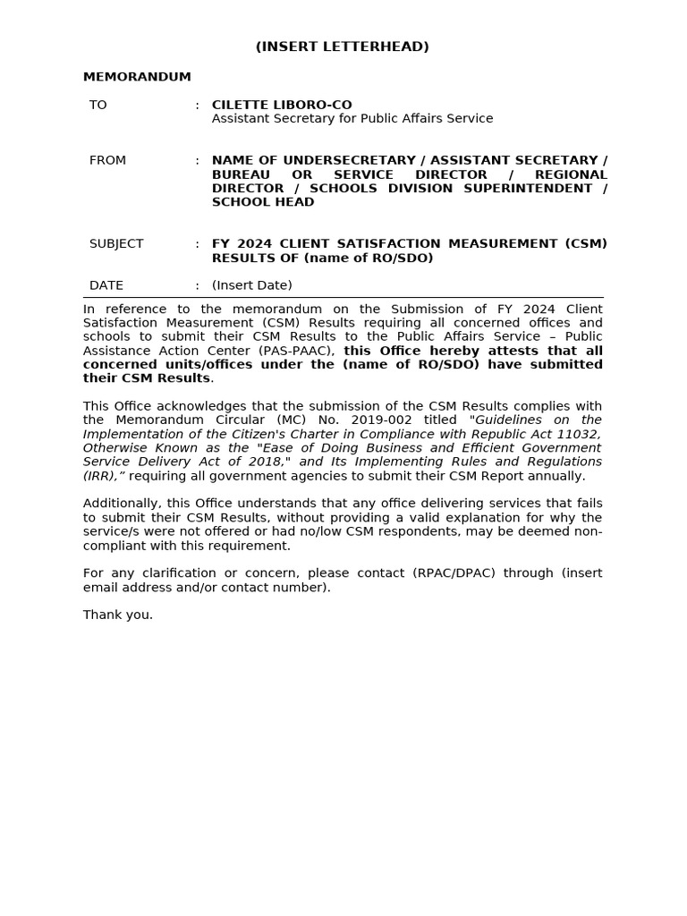 Annex D CSM Submission Memo Template For RPACs and DPACs | PDF