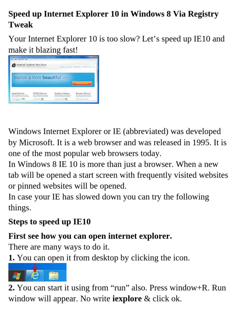 Speed Up Internet Explorer 10 in Windows 8 Via Registry Tweak | PDF | Internet Explorer | World ...