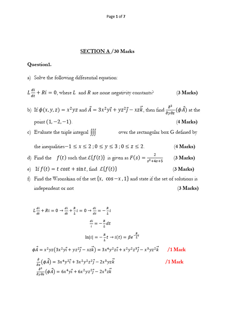 Marking Scheme of Final Exam MAT1 264 | PDF | System Of Linear ...