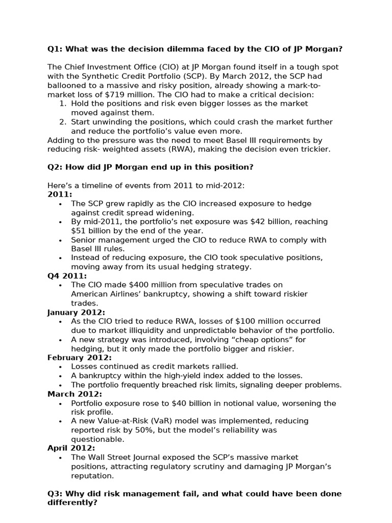 JP Morgan CIO Decision Dilemma Analysis | PDF | Value At Risk | Risk