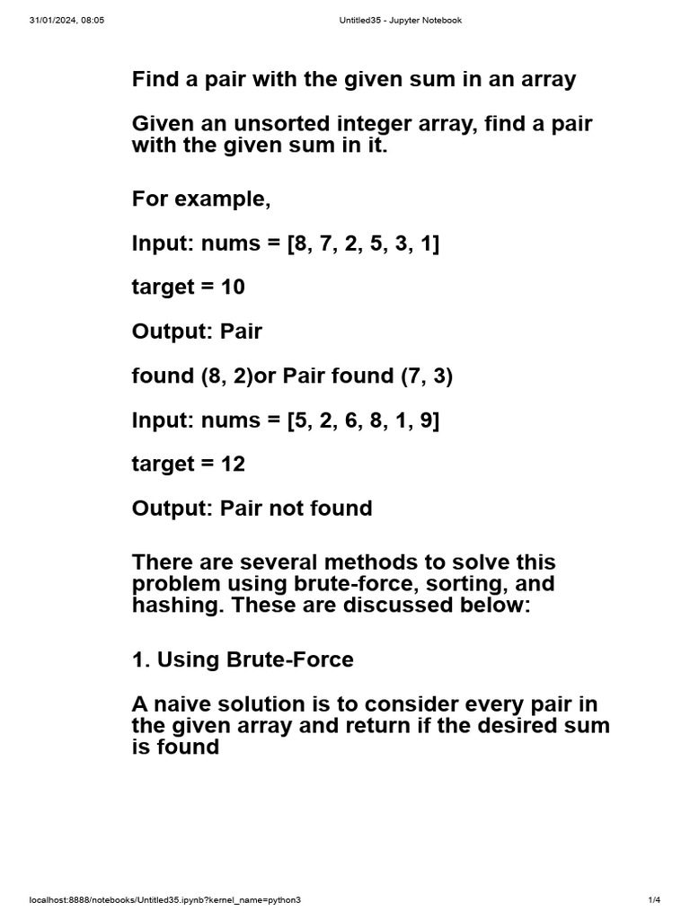 find a pair who's sum equal to target- Jupyter Notebook | PDF | Theoretical Computer Science ...