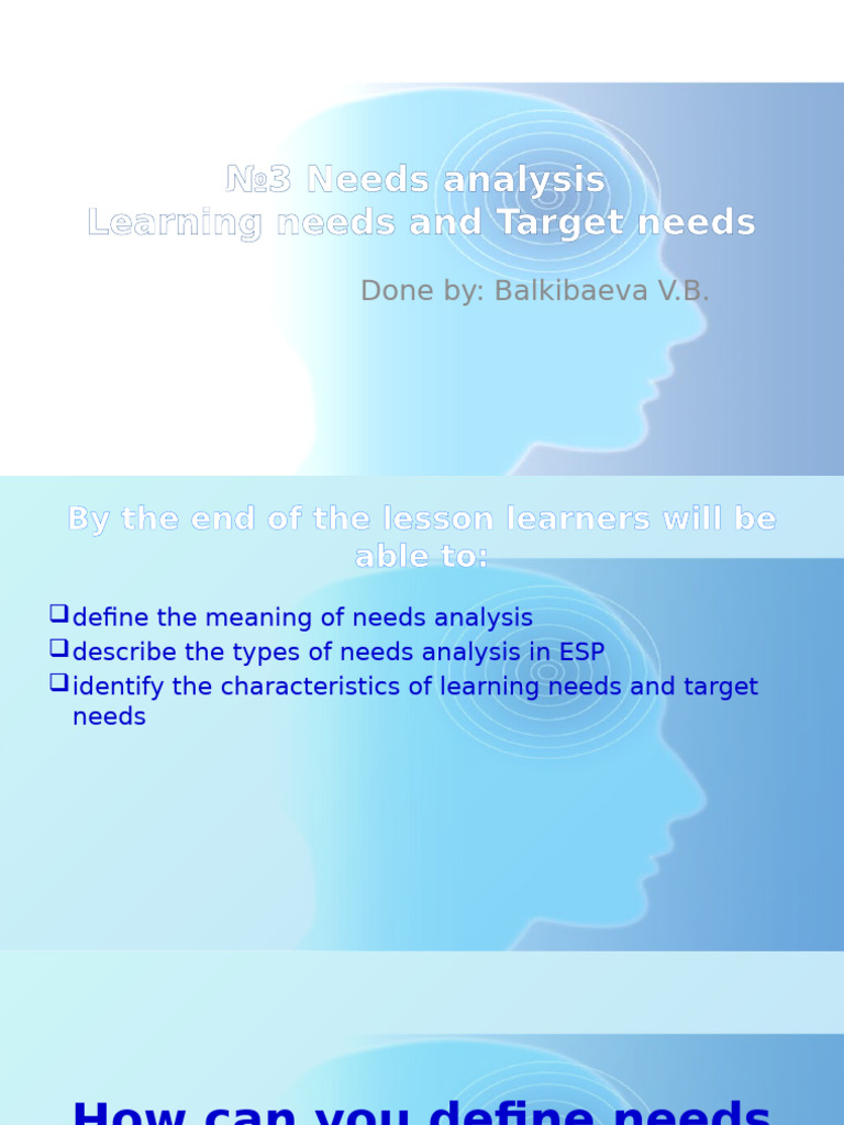 3 Needs analysis | PDF | Learning | Teachers