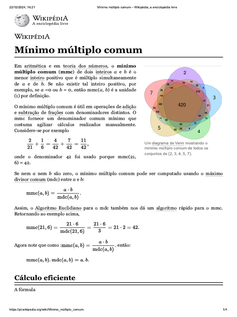 Mínimo múltiplo comum – Wikipédia, a enciclopédia livre | PDF