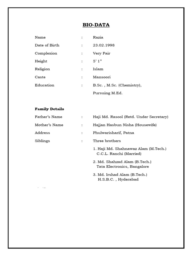 Razia Biodata | PDF