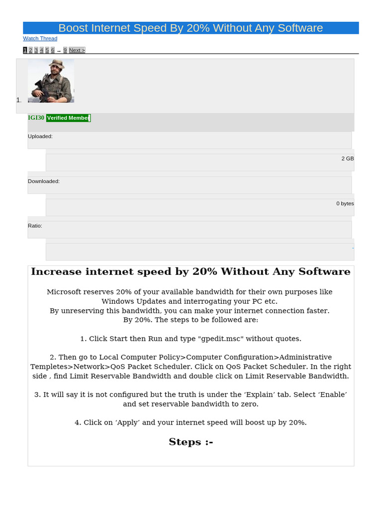Boost Internet Speed by 20% Without Any Software | PDF