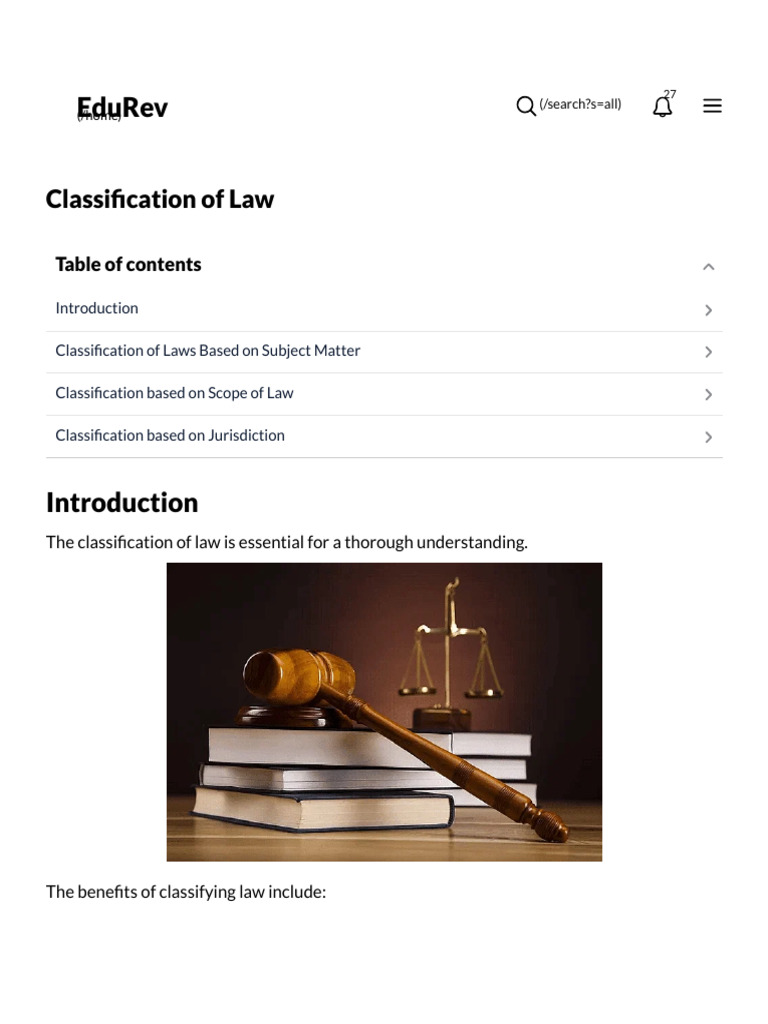 Classification of Law for Class 11 | PDF | Crimes | Crime & Violence