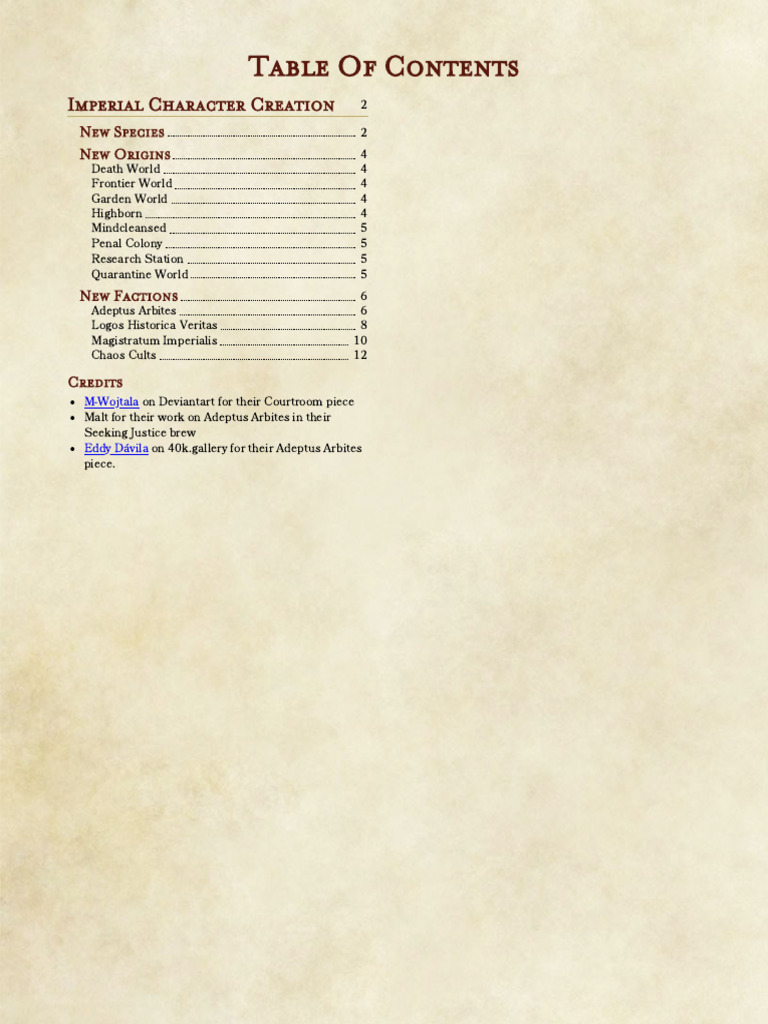 Maledictum Expanded - Expanded Character Creation - The Homebrewery | PDF