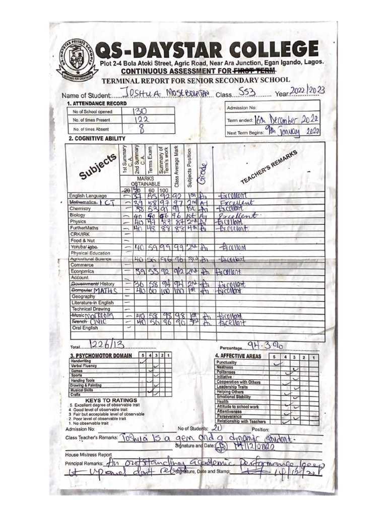 Qs-Daystar College Transcript | PDF
