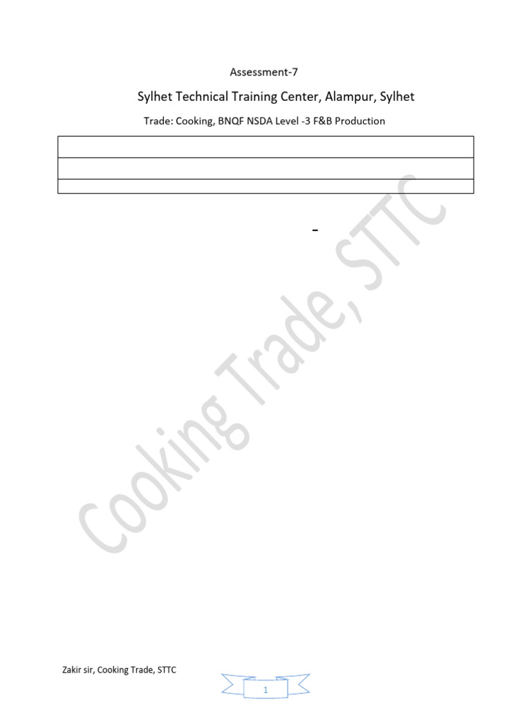 NSDA Cooking Assessment at STTC Sylhet | PDF | Cooking | Food Safety